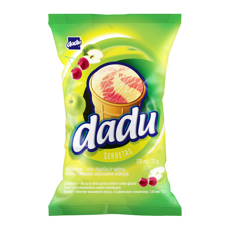 Ledai DADU, obuolių - vyšnių šerbetas, 2%, 120 ml / 65 g | Officeday