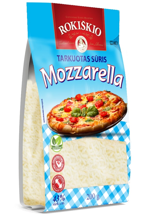 Sūris ROKIŠKIO Mozarella, tarkuotas, 43%, 200g | Officeday