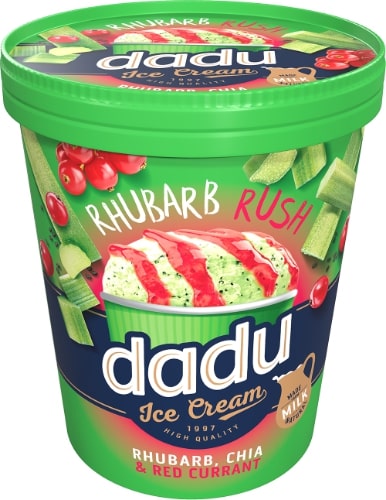 Vaniliniai grietininiai ledai DADU, su šalavijo sėklomis ir rabarbarų ...