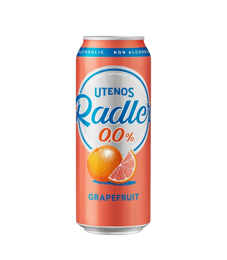 Gazuotas nealkoholinis alaus kokteilis UTENOS Radler, greipfrutų skonio ...