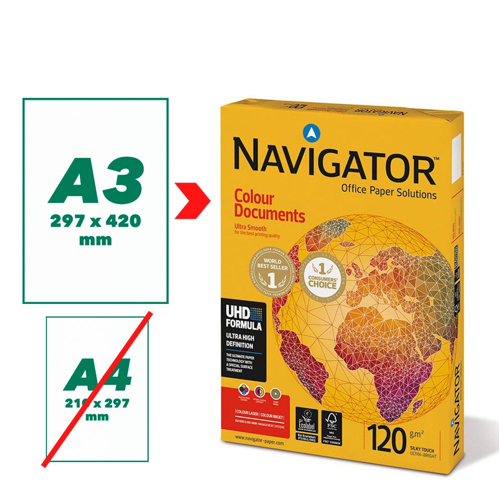 Biuro popierius NAVIGATOR COLOUR DOCUMENTS, A3, 120 g/m2, 500 lapų ...