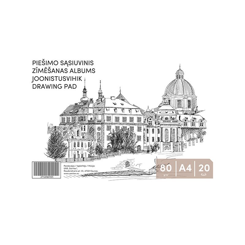Piešimo sąsiuvinis, klijuotas, A4, 80 g/m2, 20 lapų | Officeday